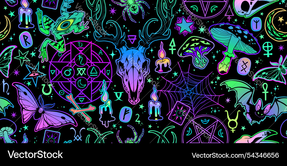 Bright seamless pattern with witchcraft elements Vector Image