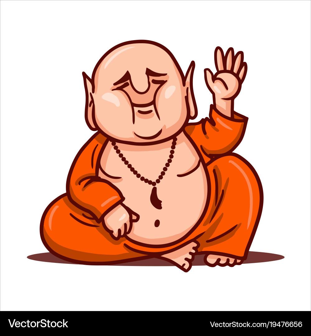 Calm buddha raises his hand and greets Royalty Free Vector