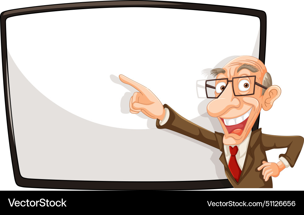 Cartoon professor pointing at an empty whiteboard Vector Image