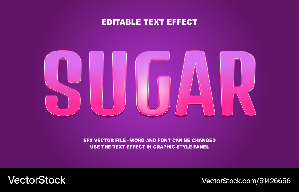 Editable text effect sugar 3d template Royalty Free Vector