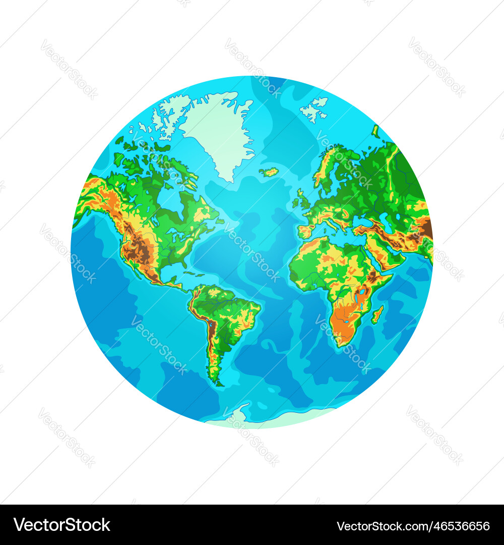 Physical world map in globe shape Royalty Free Vector Image