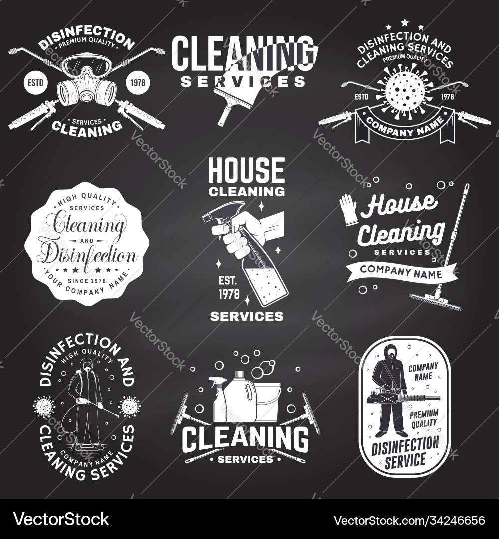 Set disinfection and cleaning services badge Vector Image