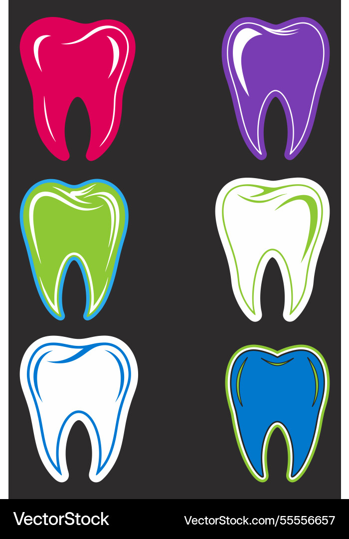Colorful tooth icons on dark background Royalty Free Vector