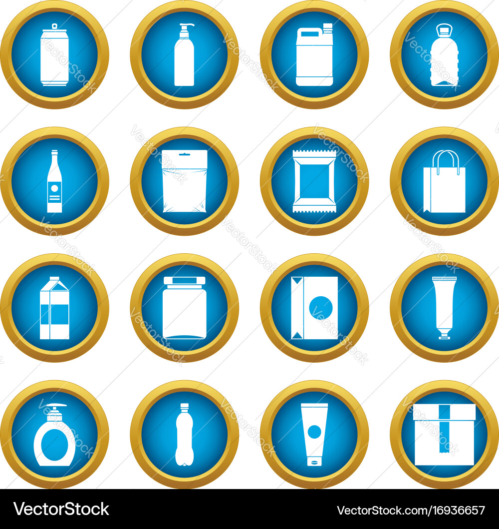 Packaging items icons blue circle set Royalty Free Vector