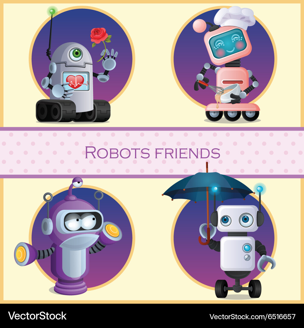 Robots friend four cartoon character Royalty Free Vector