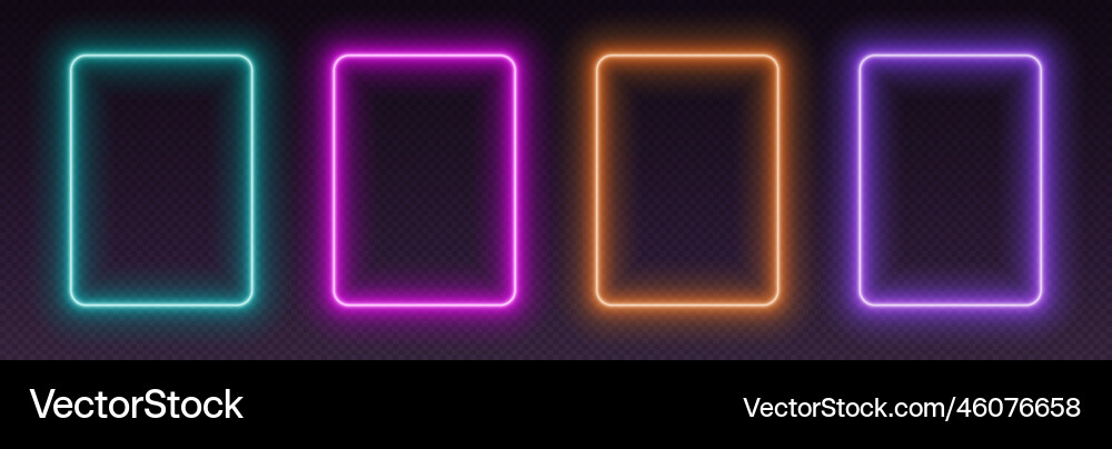 Neon rectangular frames glowing borders set Vector Image