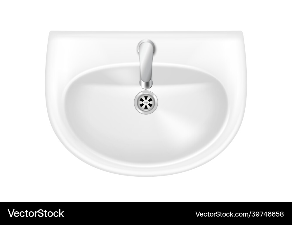 Realistic ceramic sink top view basin Royalty Free Vector