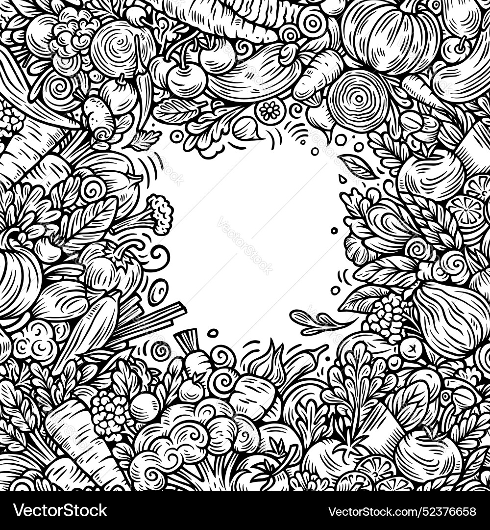 Vegetables cartoon doodles frame veggies border Vector Image