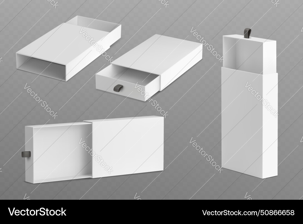 White empty open slide box with ribbon puller Vector Image