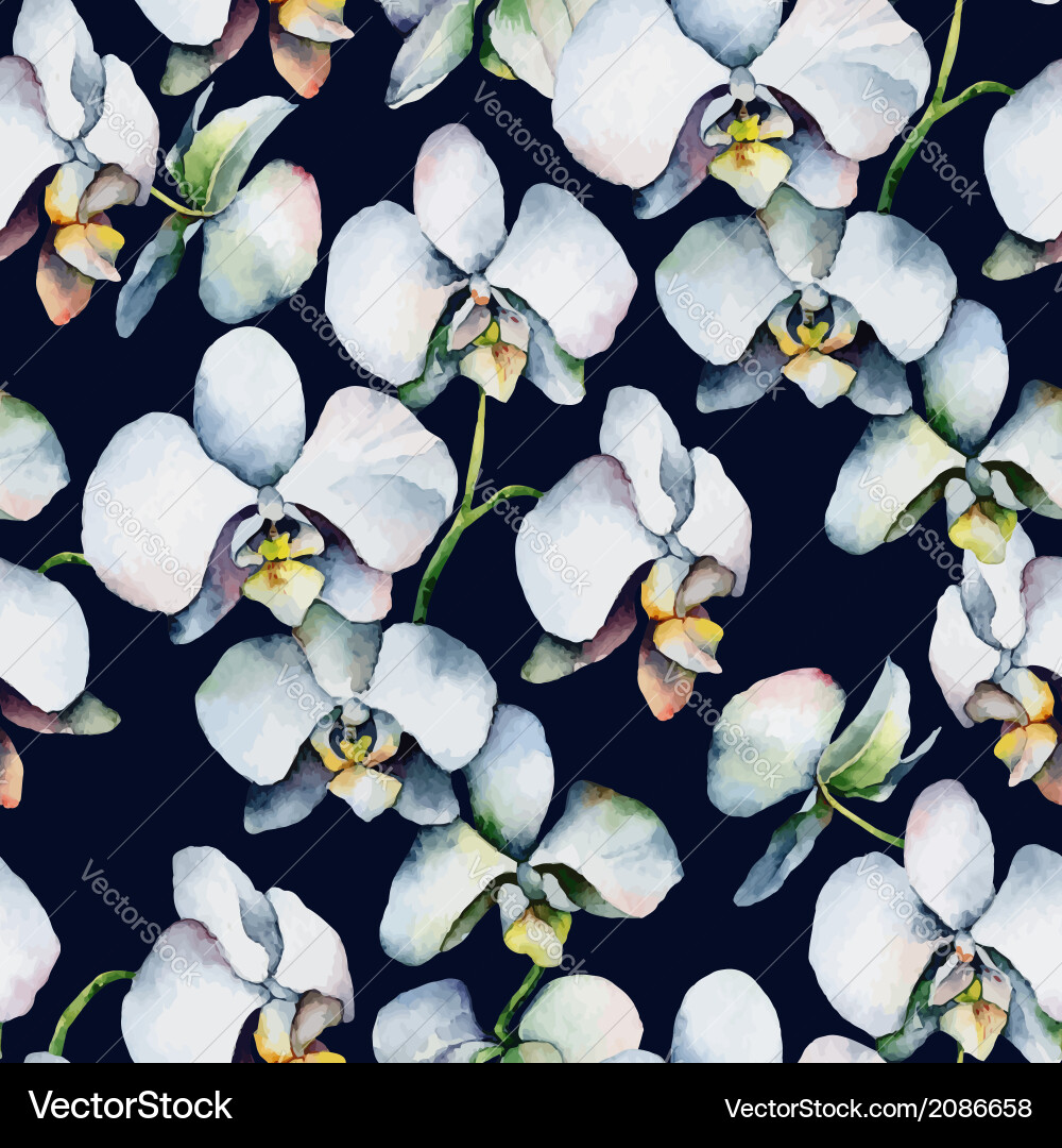 White Orchid Seamless Floral Pattern Royalty Free Vector