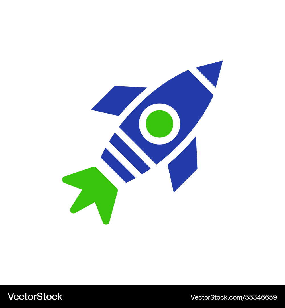 Blue rocket launching with green flame minimalist Vector Image