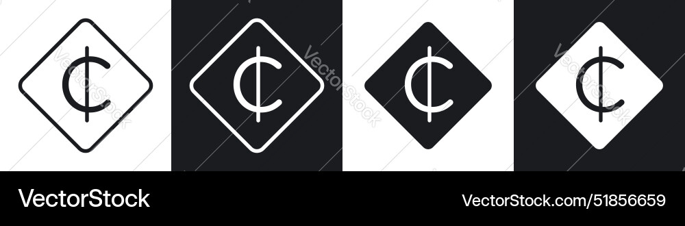 Cedi sign set in black and white filld Royalty Free Vector