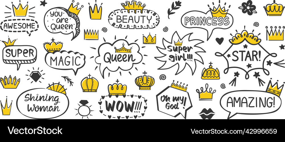 Cute dialog bubbles funny doodle labels speech Vector Image