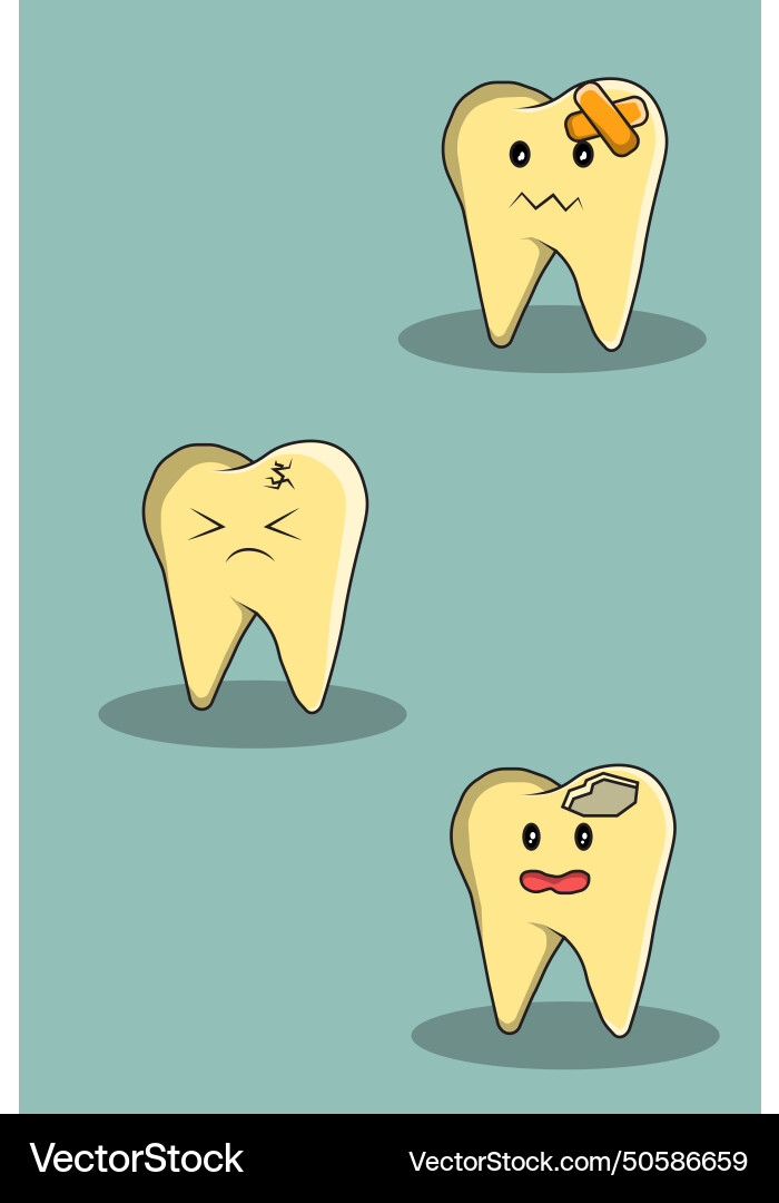 Design bundle of character tooth cartoon Vector Image