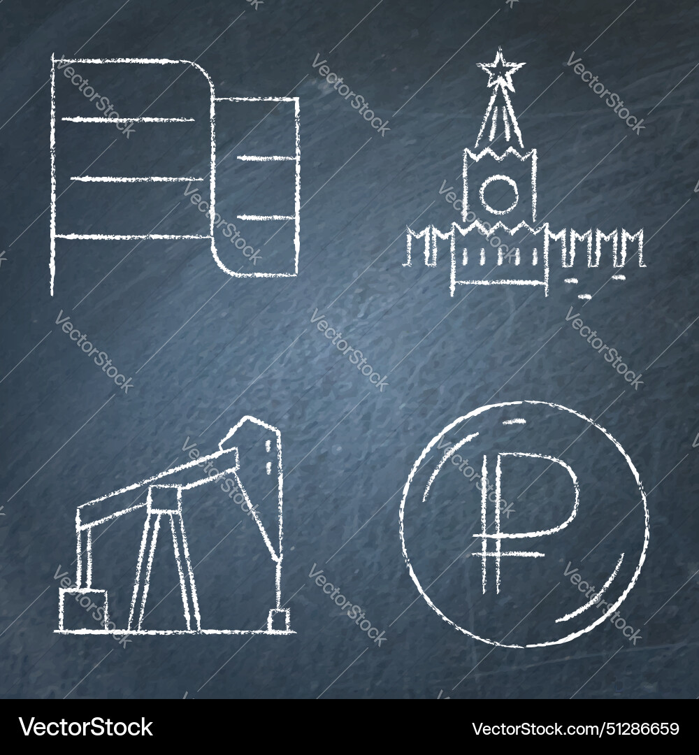 Russia symbols set on chalkboard Royalty Free Vector Image