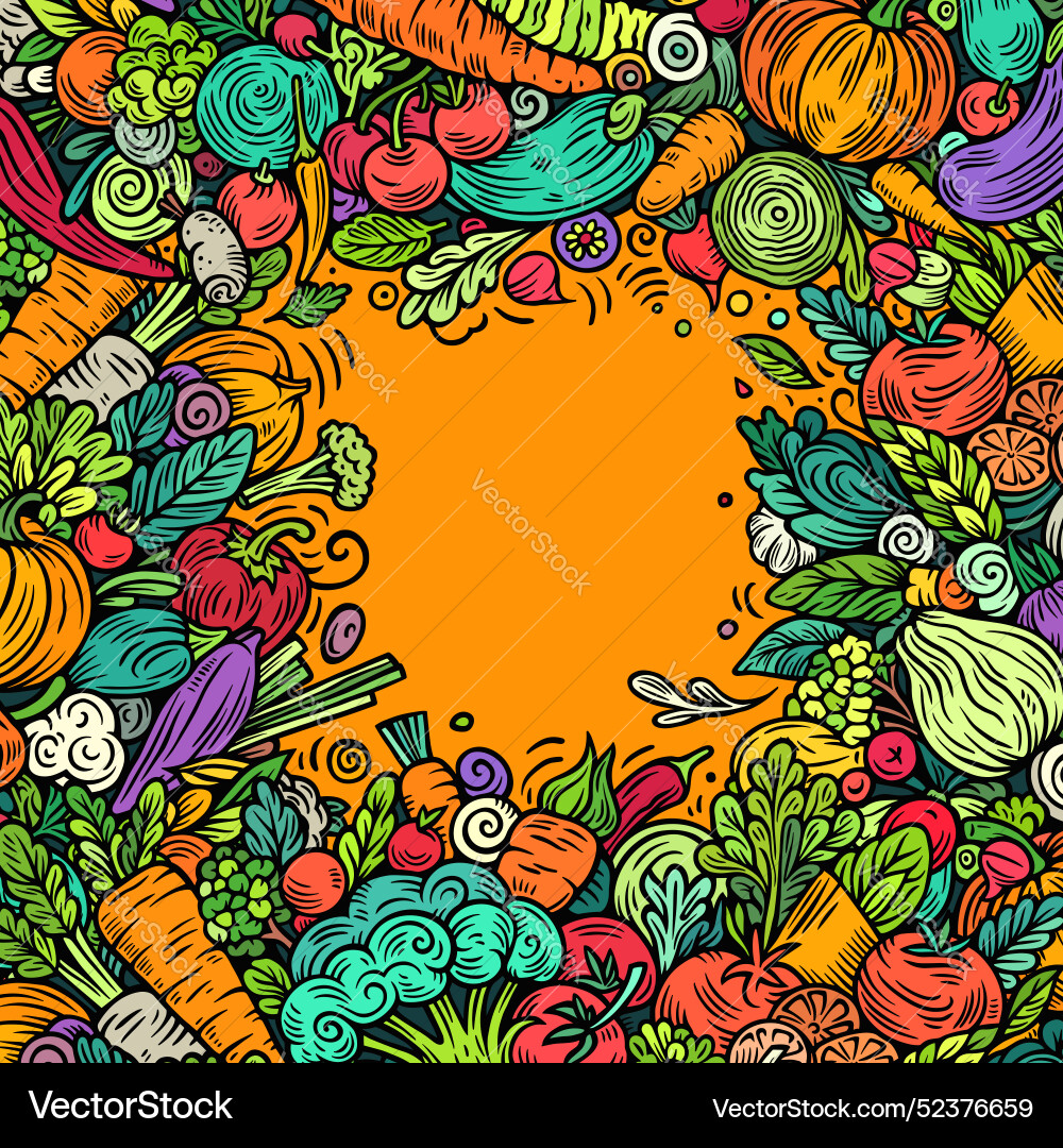 Vegetables cartoon doodles frame veggies border Vector Image