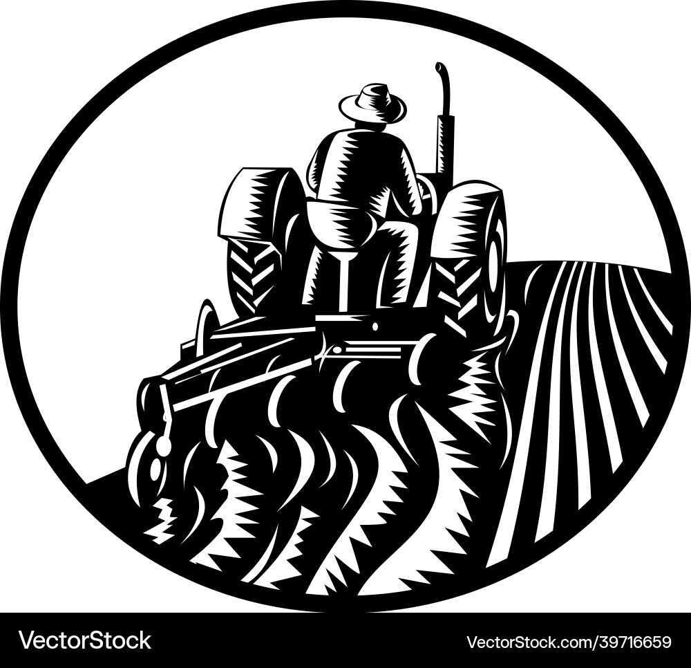 Vintage Farmer Tractor Plowing Royalty Free Vector Image
