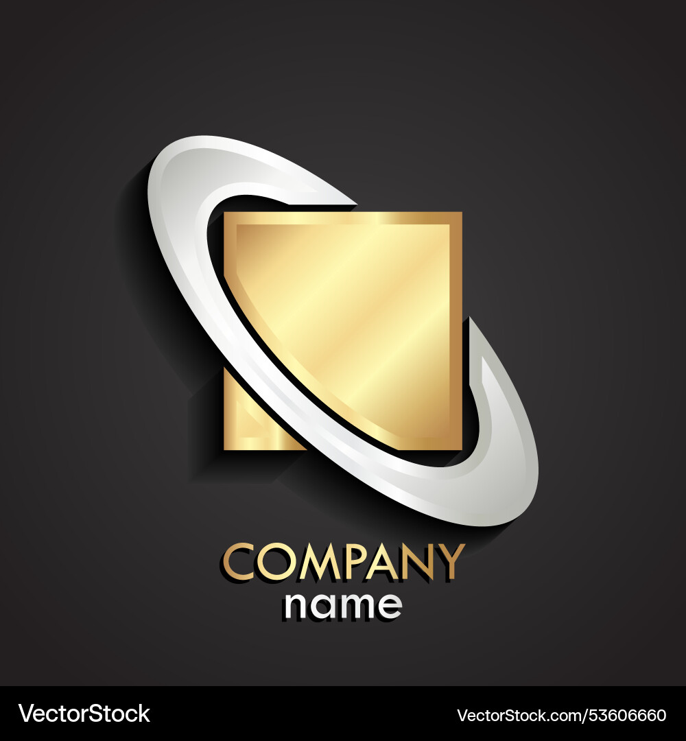 3d cube ellipse gold silver geometric logo Vector Image