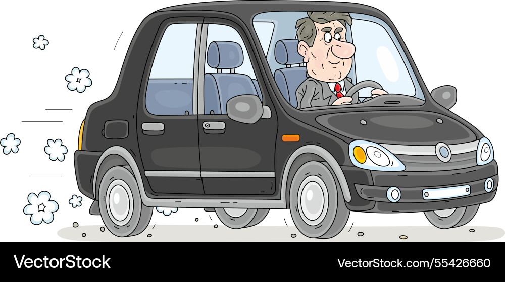 Cartoon man driving a black car Royalty Free Vector Image