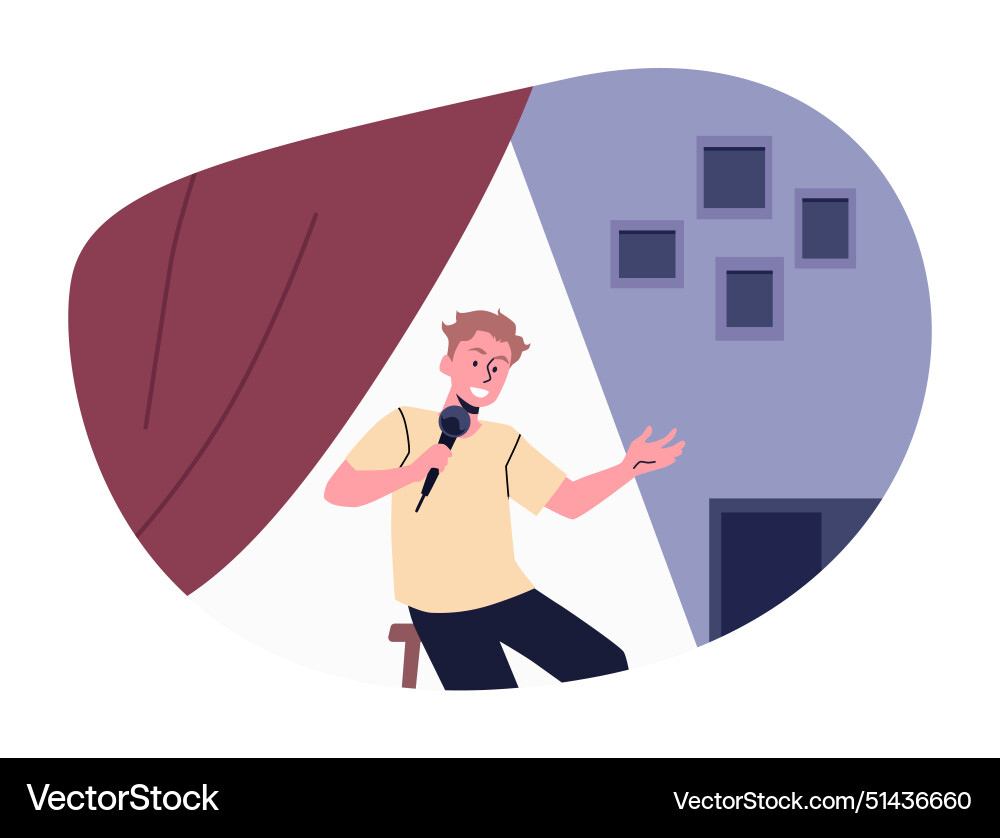 Comedian with microphone perform stand-up comedy Vector Image