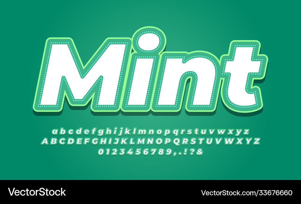 Green mint and white alphabet text effect or font Vector Image
