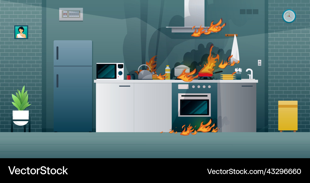 Kitchen fire Royalty Free Vector Image - VectorStock