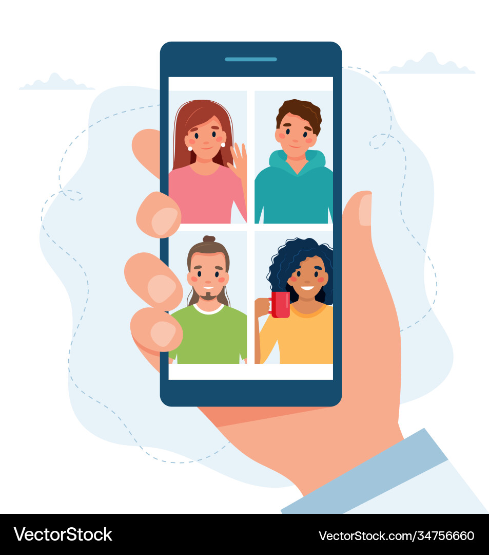 Smarphone with group people doing call Royalty Free Vector