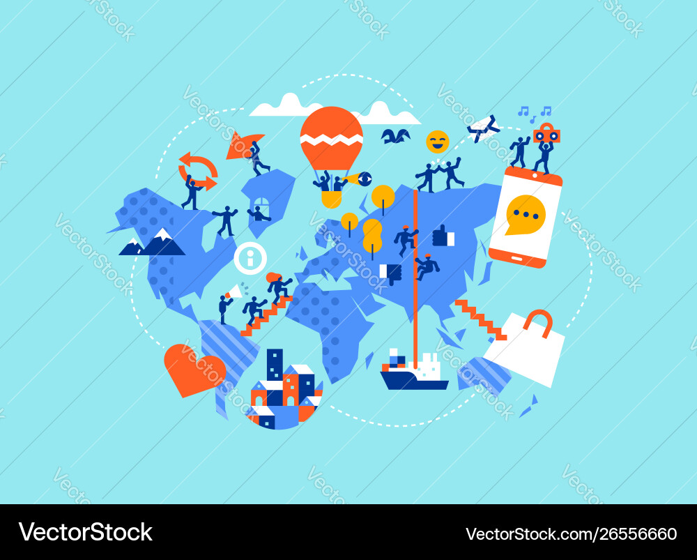 Social world map diverse people in online apps Vector Image