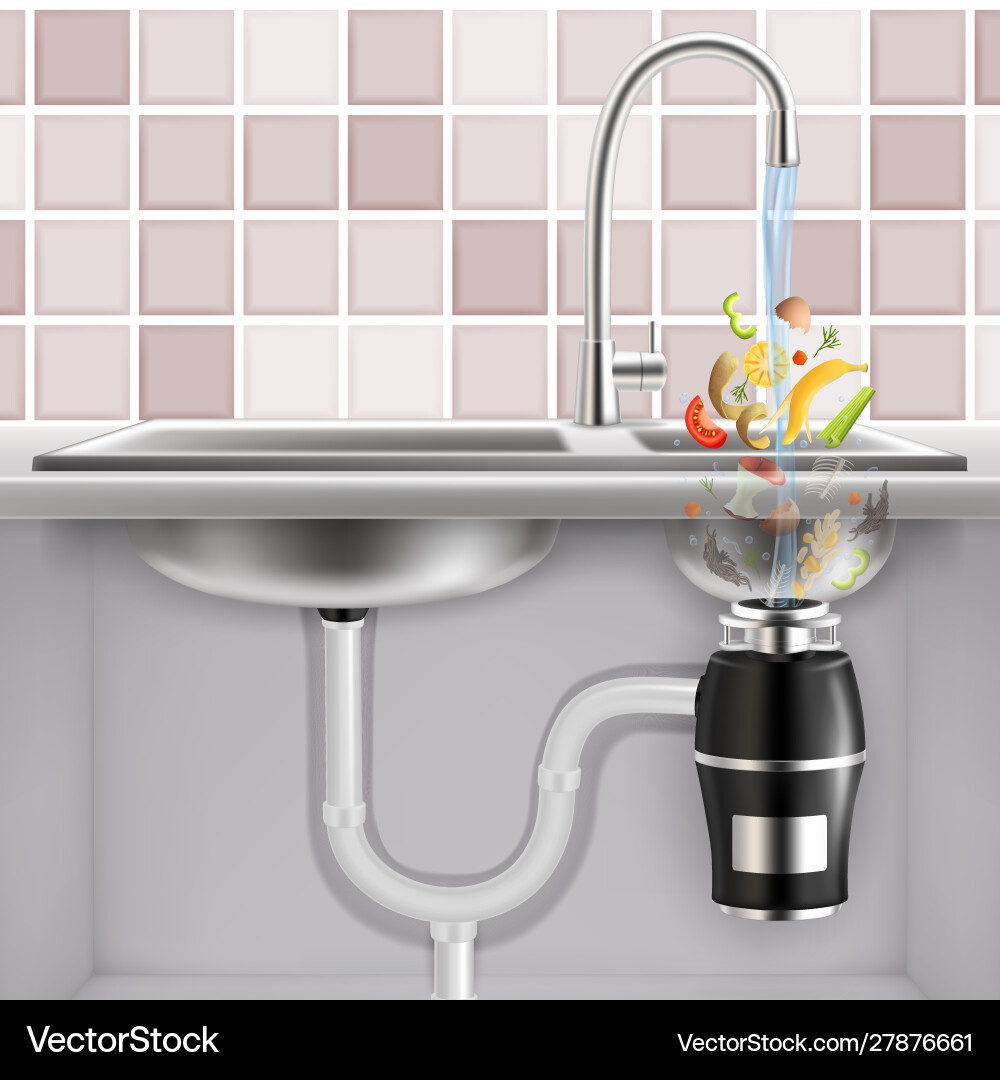 Food waste disposer and kitchen scraps Royalty Free Vector