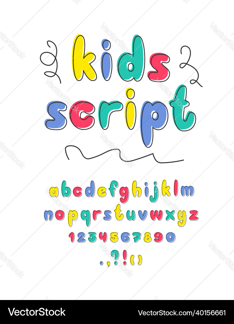 Kids script doodle font english alphabet Vector Image