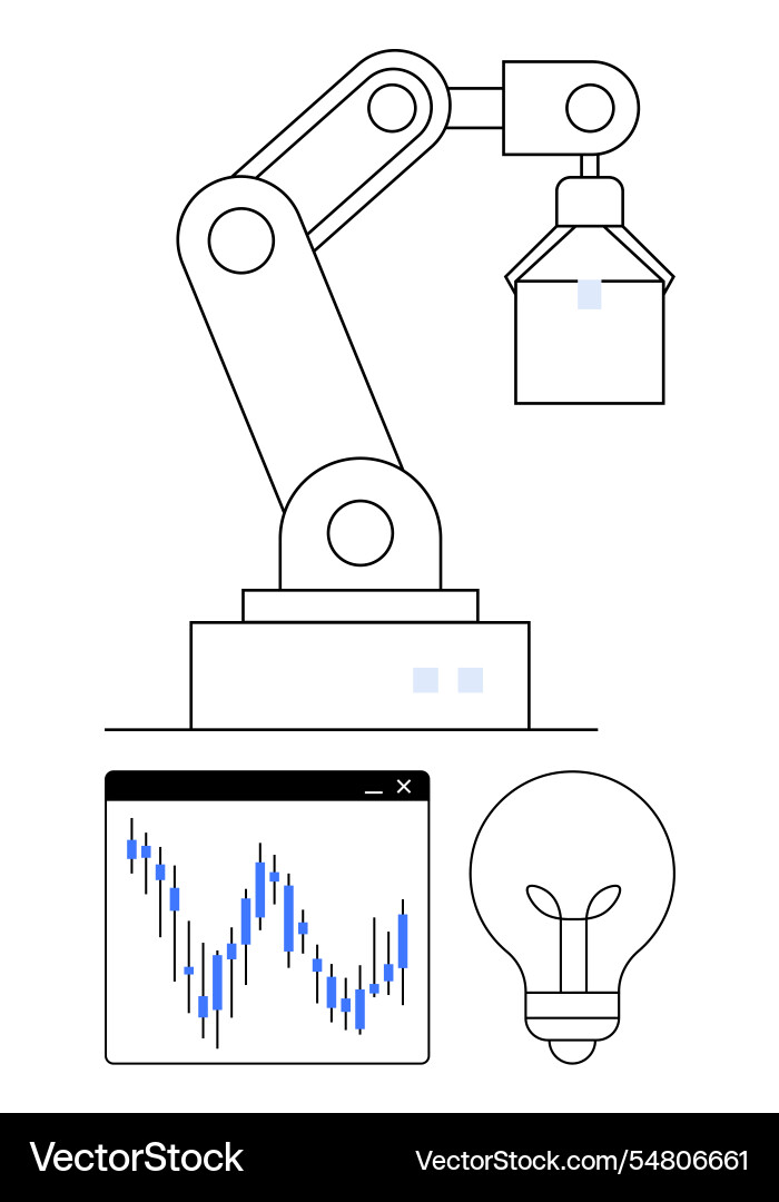 Robotic arm lifting box with stock market chart Vector Image