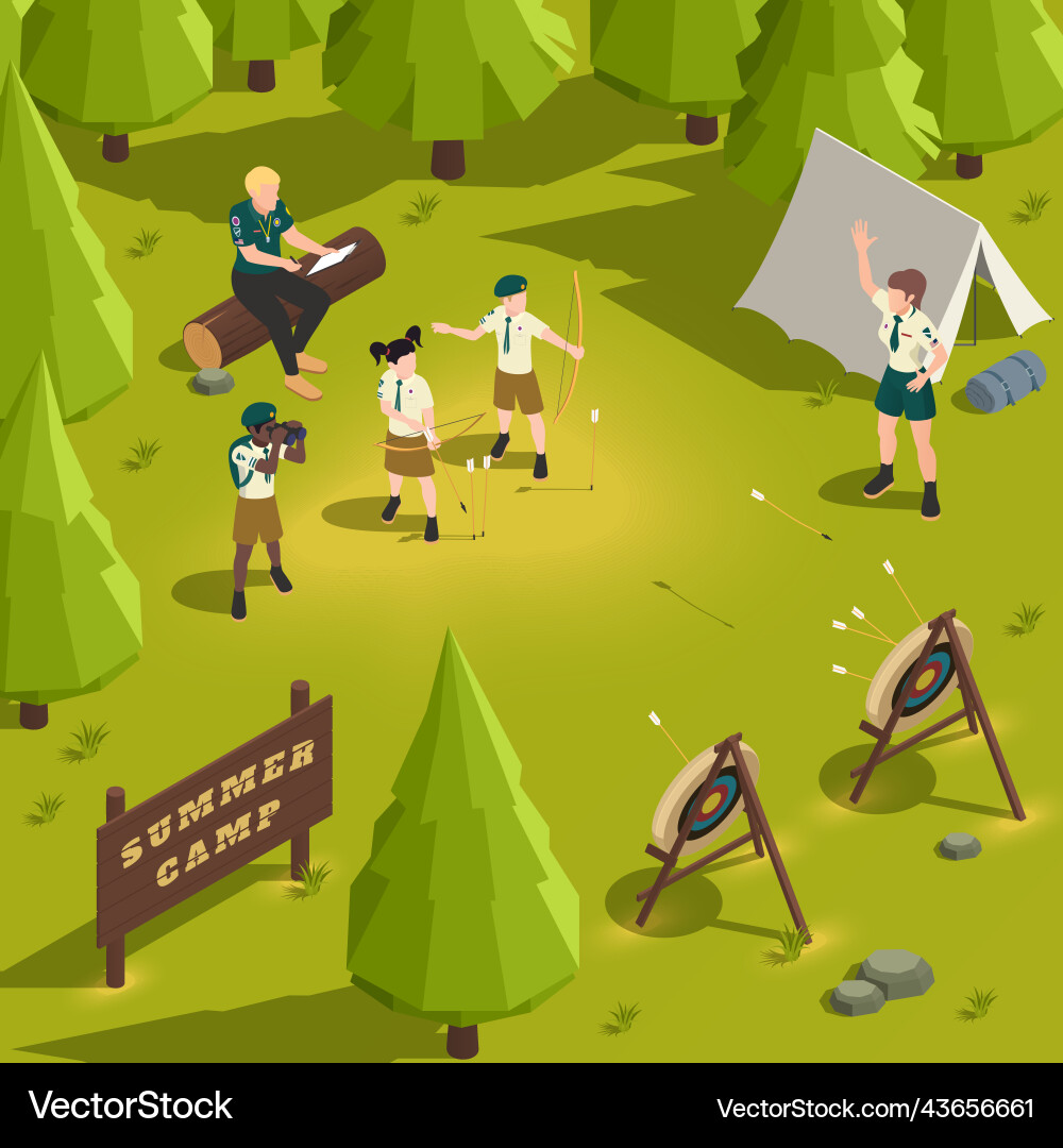 Summer camp isometric Royalty Free Vector Image