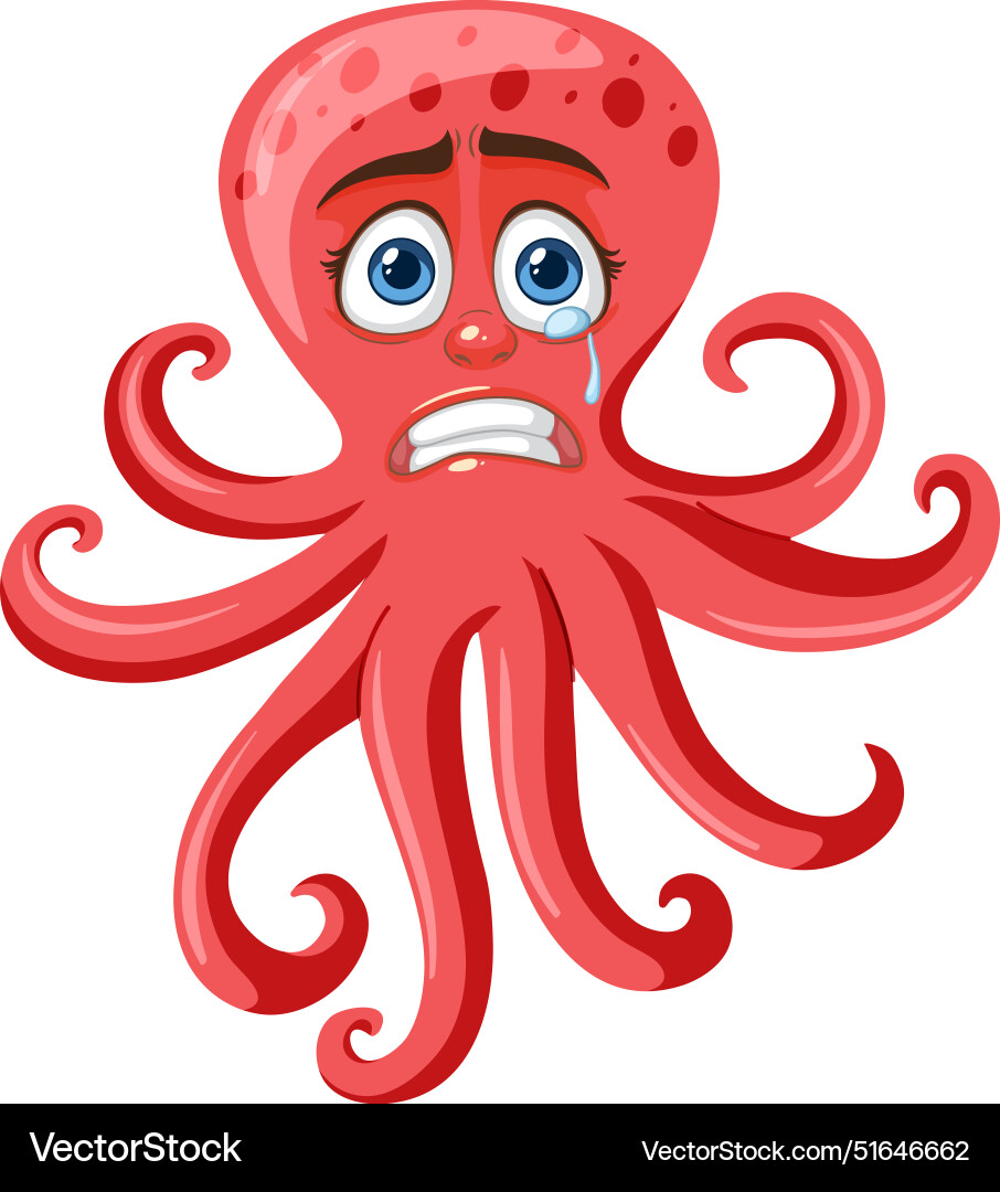 A sad octopus with tear Royalty Free Vector Image