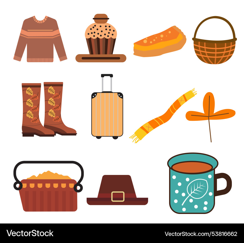 Autumn thanksgiving sticker set Royalty Free Vector Image