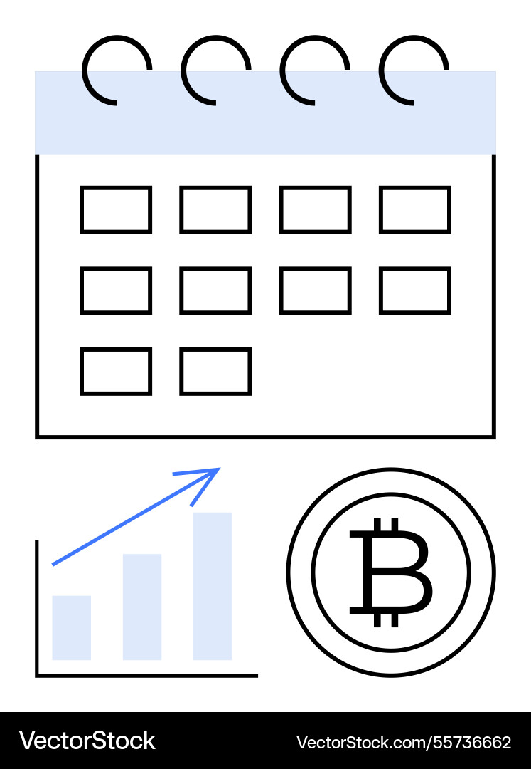 Calendar with growing graph and bitcoin coin Vector Image