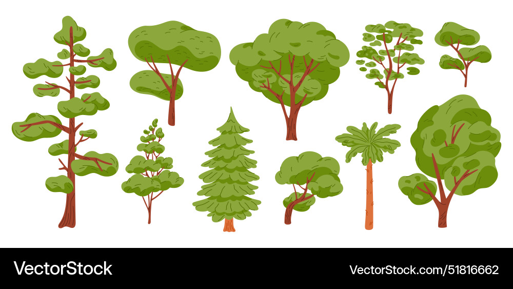 Cartoon trees different types of forest plants Vector Image