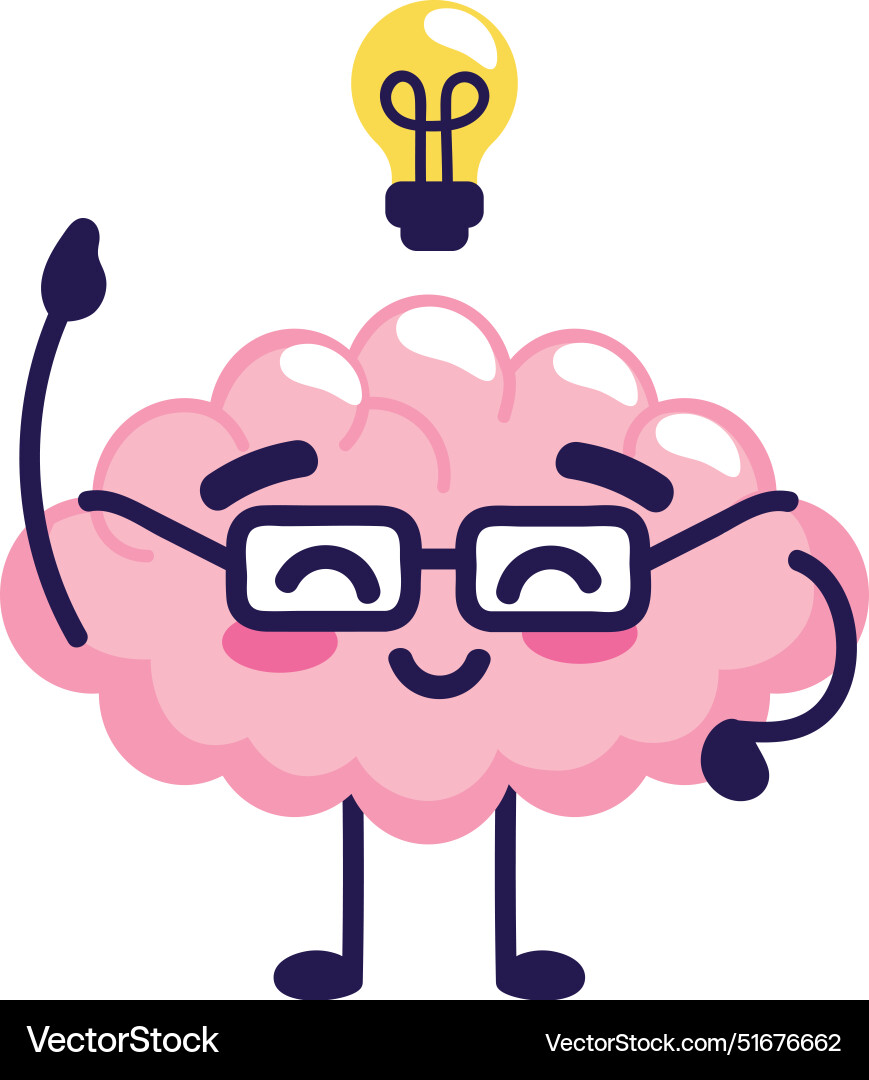 Cute brain creative comic Royalty Free Vector Image