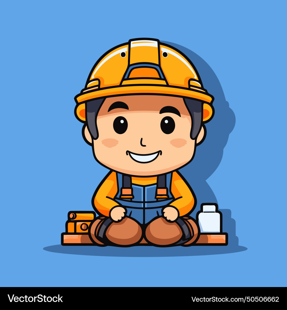 Cute little builder boy cartoon character Vector Image