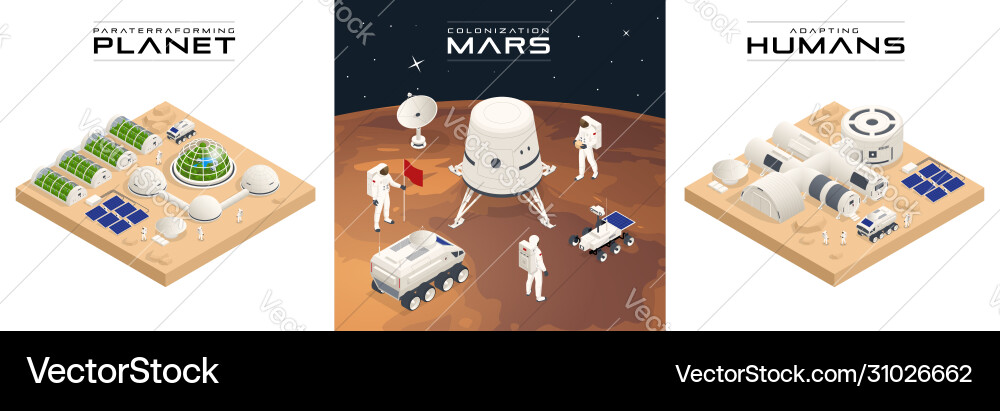 Isometric mars colonization biological Royalty Free Vector