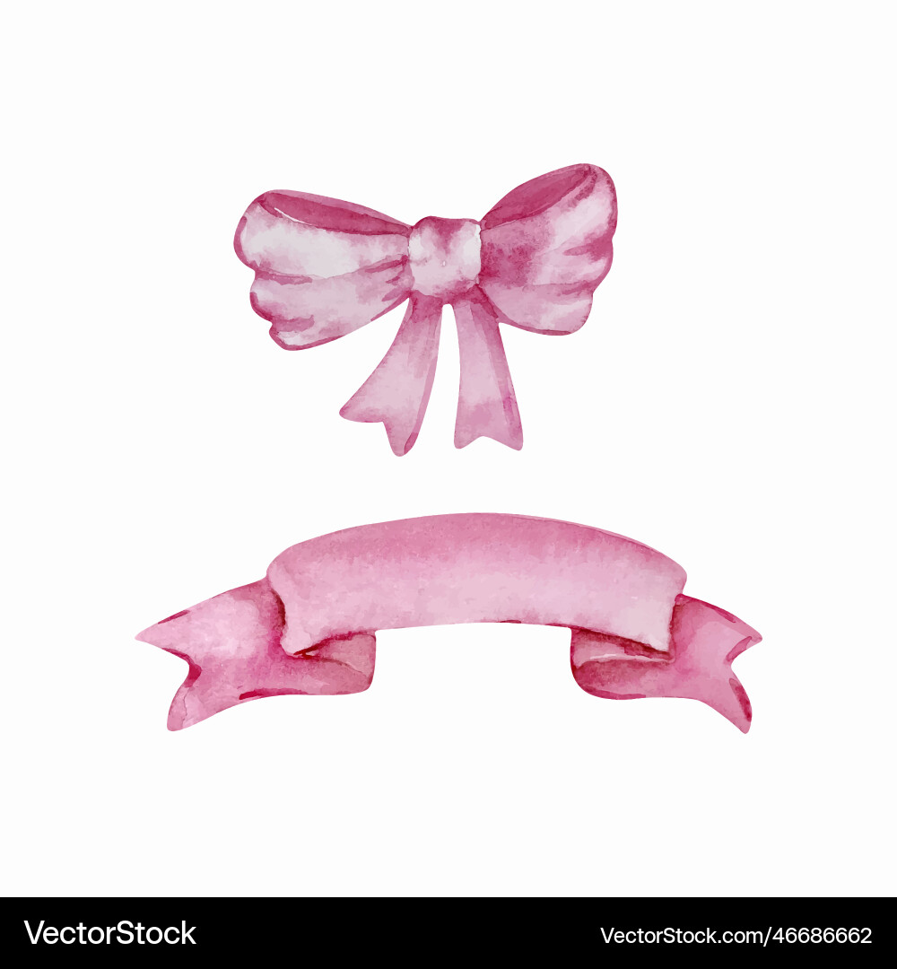 Watercolor pink ribbon banner bow Royalty Free Vector Image