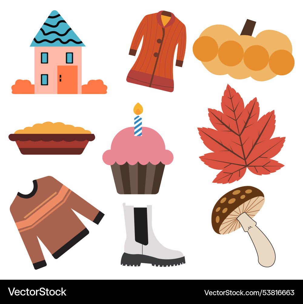 Autumn thanksgiving sticker set Royalty Free Vector Image