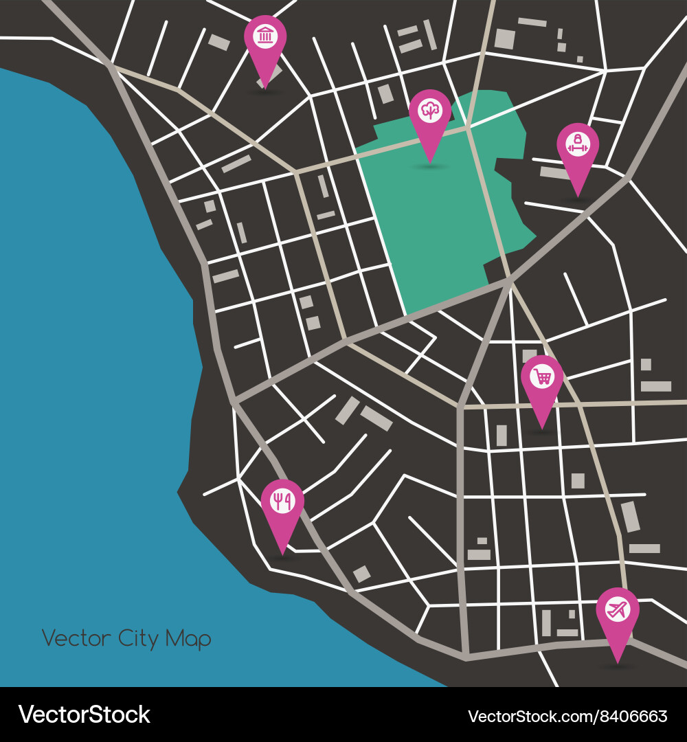 City map Royalty Free Vector Image - VectorStock