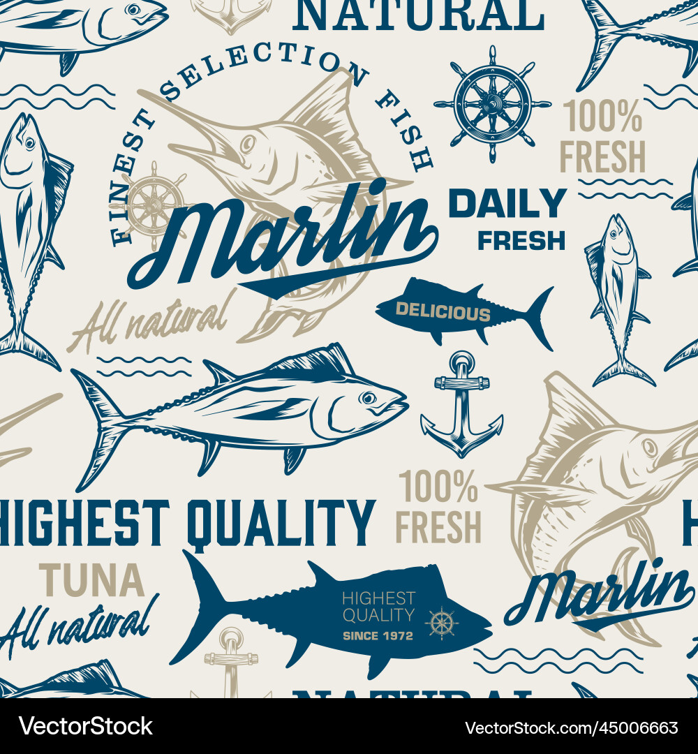 Fresh fish colorful seamless pattern Royalty Free Vector