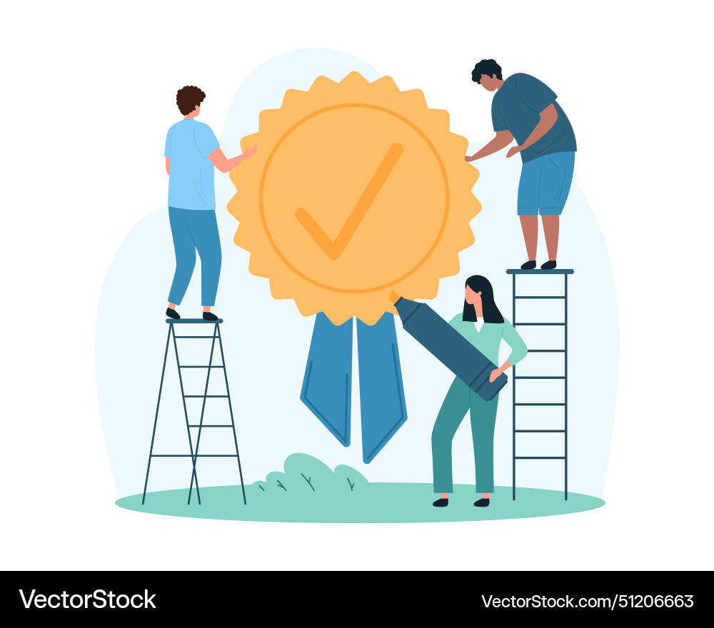 Good product quality approval tiny people approve Vector Image