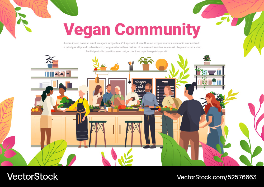 Vegan community gathering cooking class people Vector Image