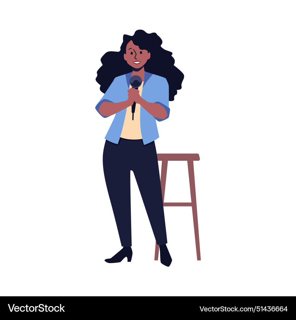 A young girl with microphone makes jokes Vector Image