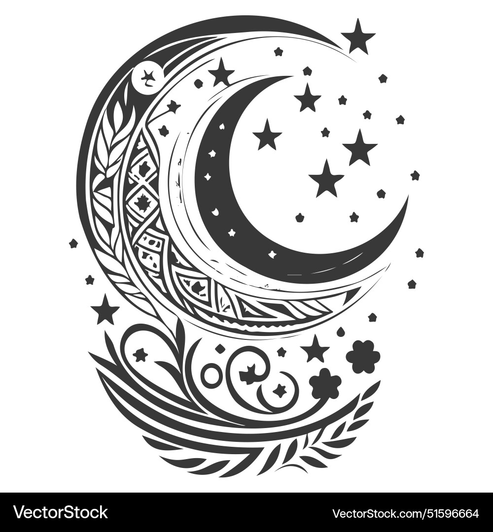 Moon star ramadan arabic islamic grey Royalty Free Vector