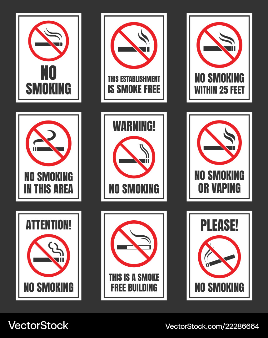 No smoking sign set is prohibited Royalty Free Vector Image