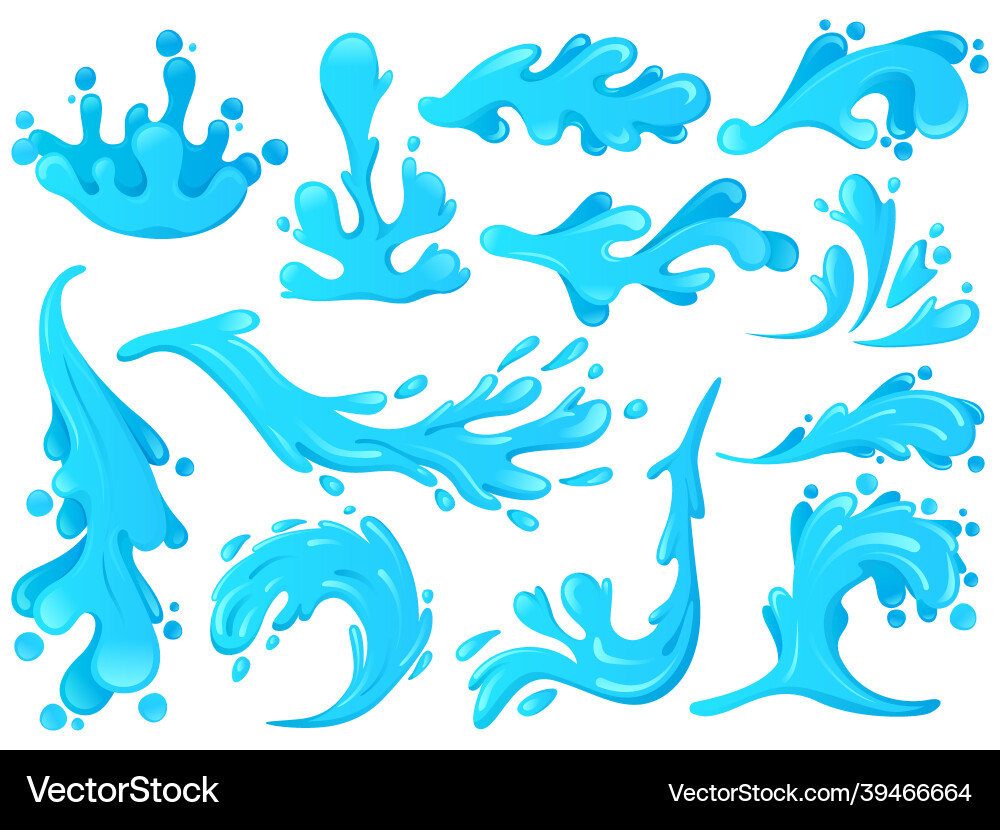 Ocean water waves blue splash wavy swirls Vector Image
