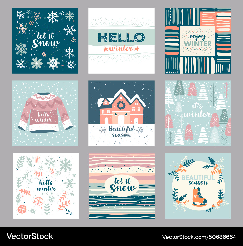 Winter templates greeting cards with cute patterns